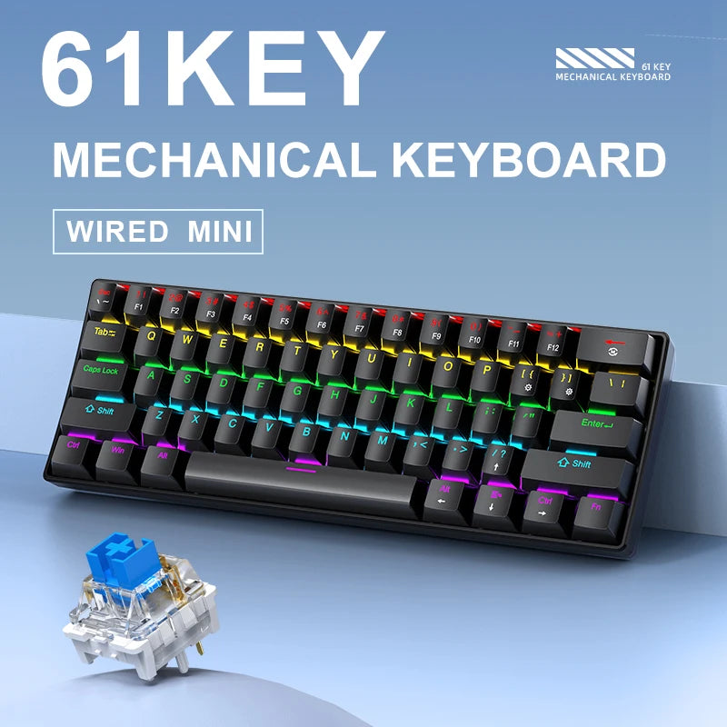 60% Portable Mini Keyboard K61 Mechanical Keyboard Wired, 61 Keys RGB ...